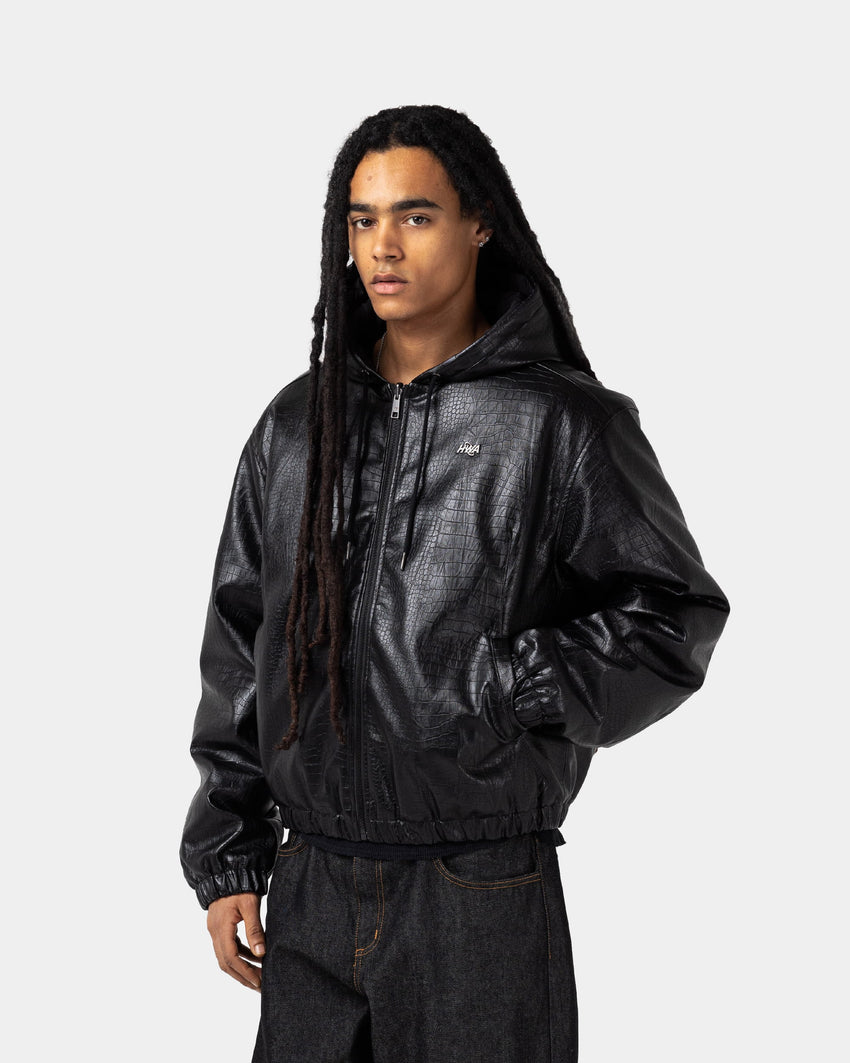 Blouson Cuir PU Effet Crocodile Noir à Capuche - Worker Premium | Human ...